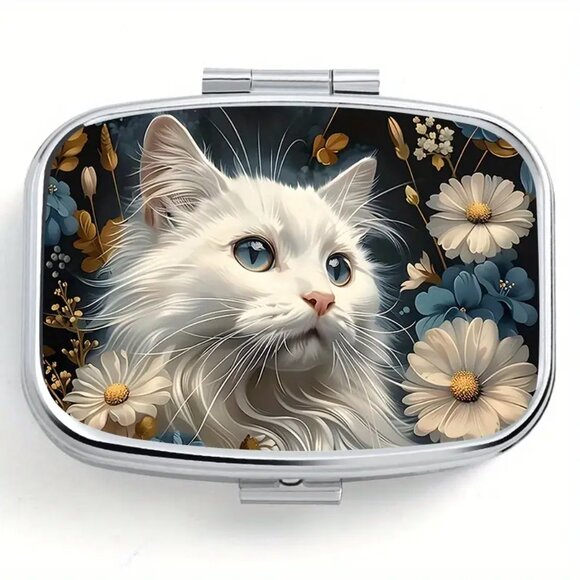 Accessories | White Cat With Flowers Pill Case | Poshmark
